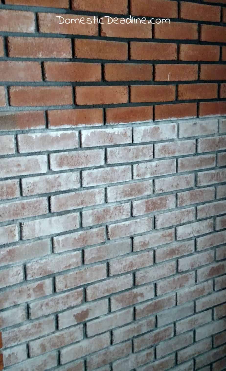 Farmhouse Inspired Whitewash Brick Fireplace Wall