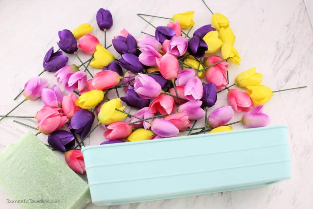 DIY "Metal" Trough of Tulips Spring Decor